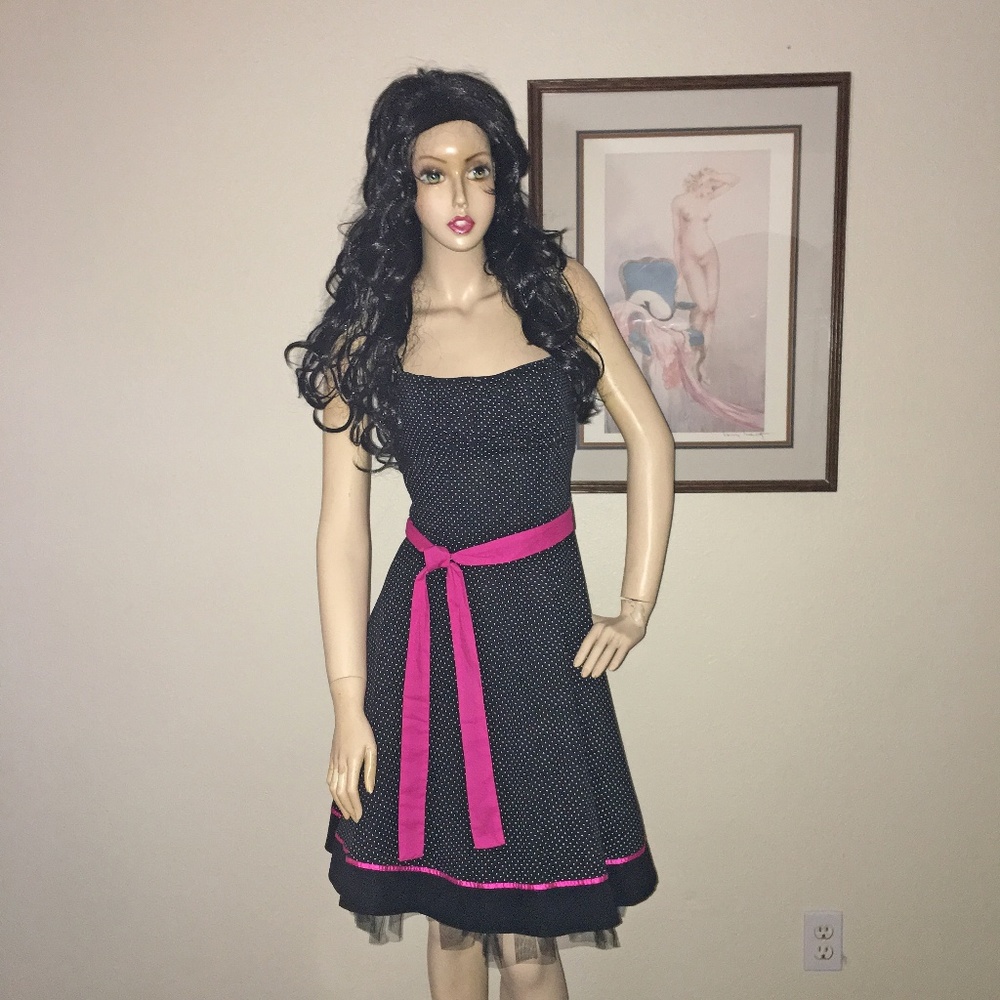 Ruby Rox Black Pink Polka Dot Retro Party Dress - Gem